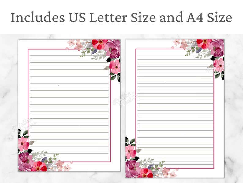Purple and Red Stationery, Floral Writing Paper, Writing Paper ...