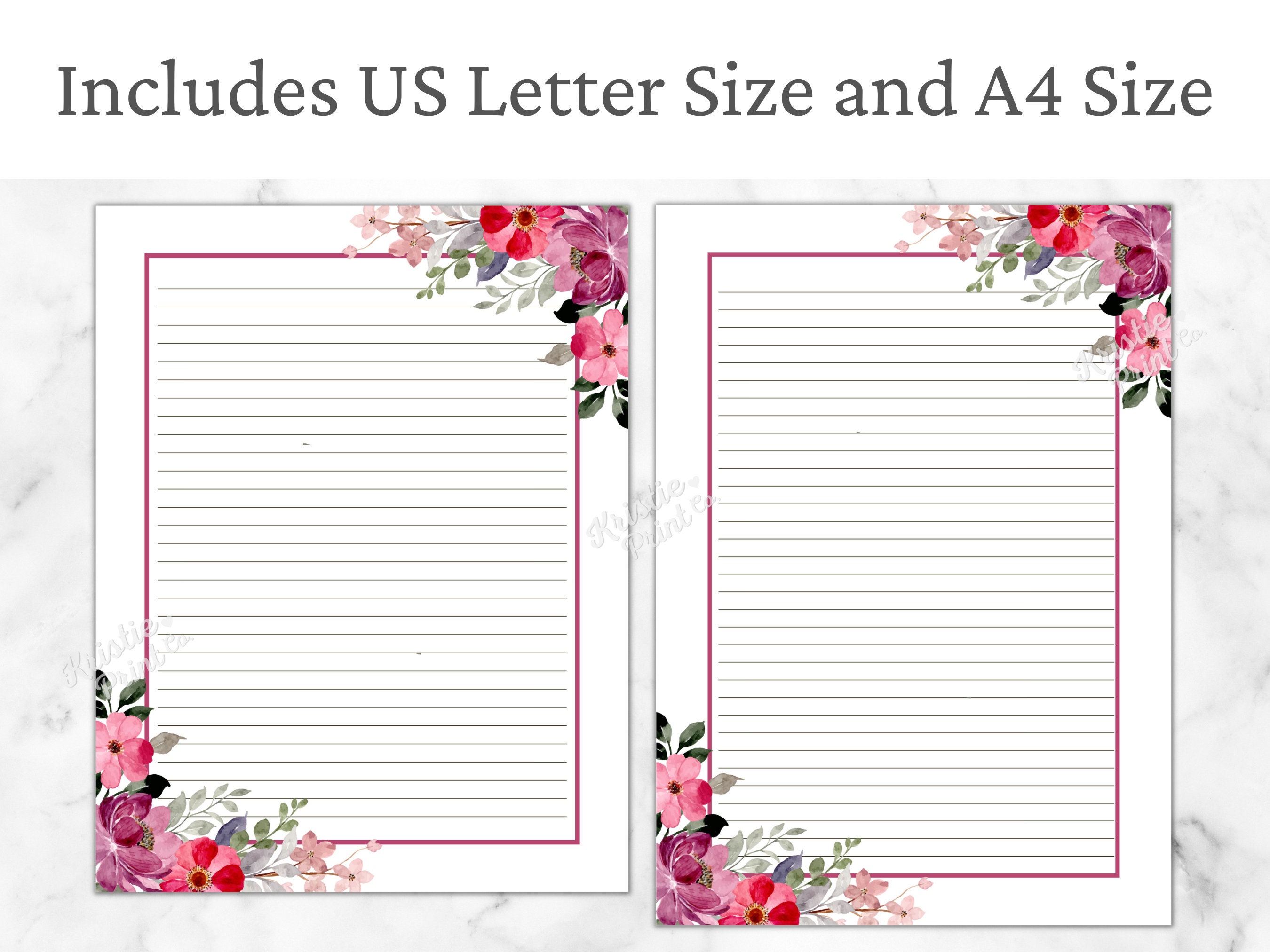 Purple and Red Stationery, Floral Writing Paper, Writing Paper ...