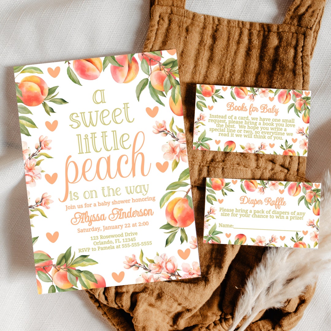 Sweet as a Peach Baby Shower Bundle Summer Baby Shower Invite Bundle ...