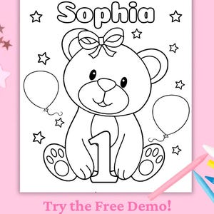 Editable Birthday Coloring Sheet Bear Theme Birthday Activity Sheet ...