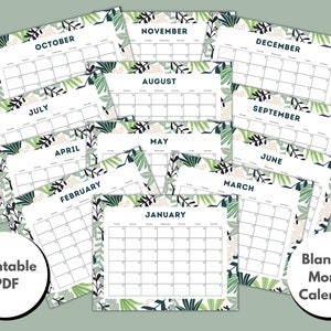 Botanical Calendar Monthly Blank Calendar Printable Calendar - Etsy