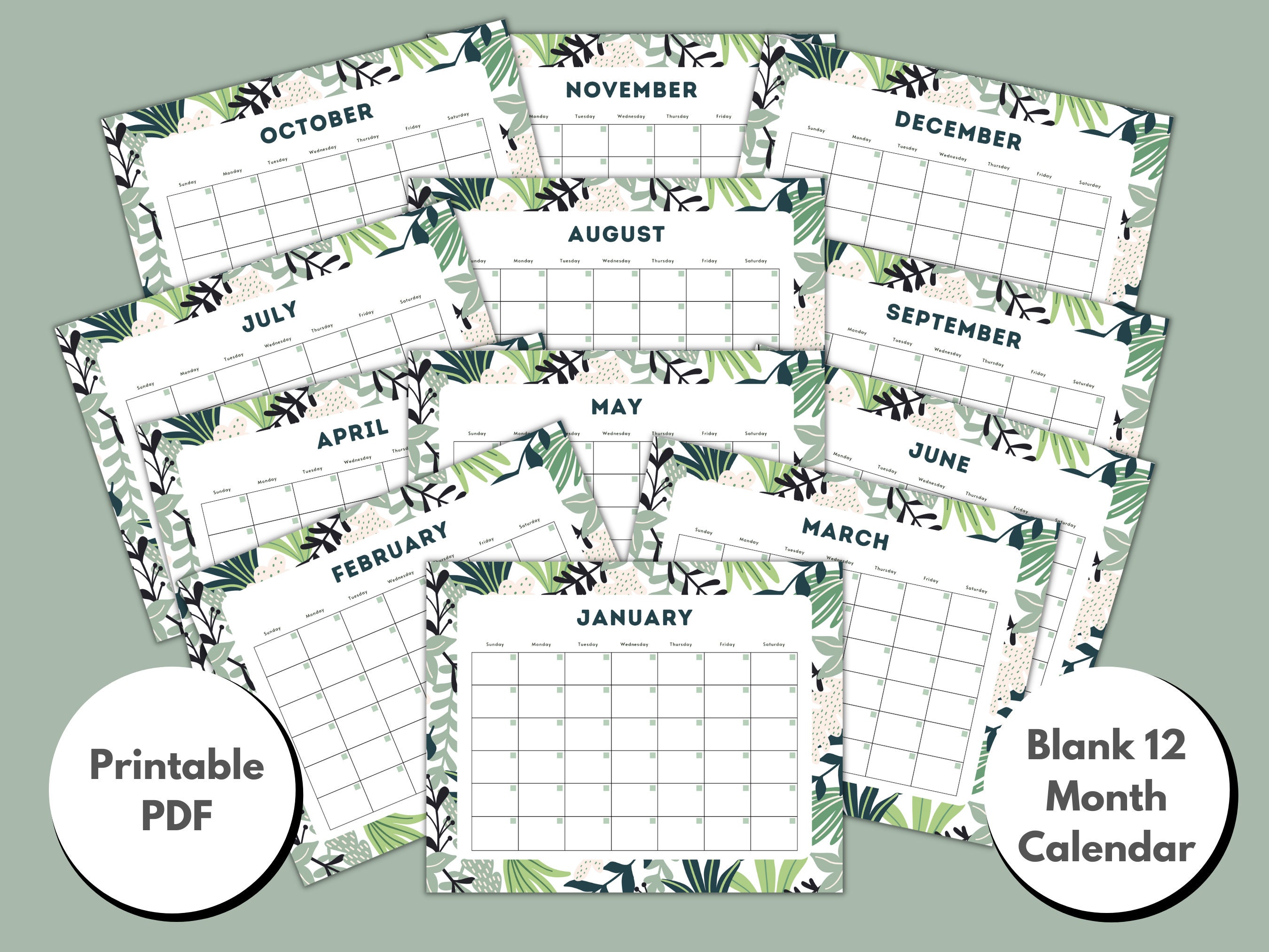 Botanical Calendar, Monthly Blank Calendar, Printable Calendar Template ...