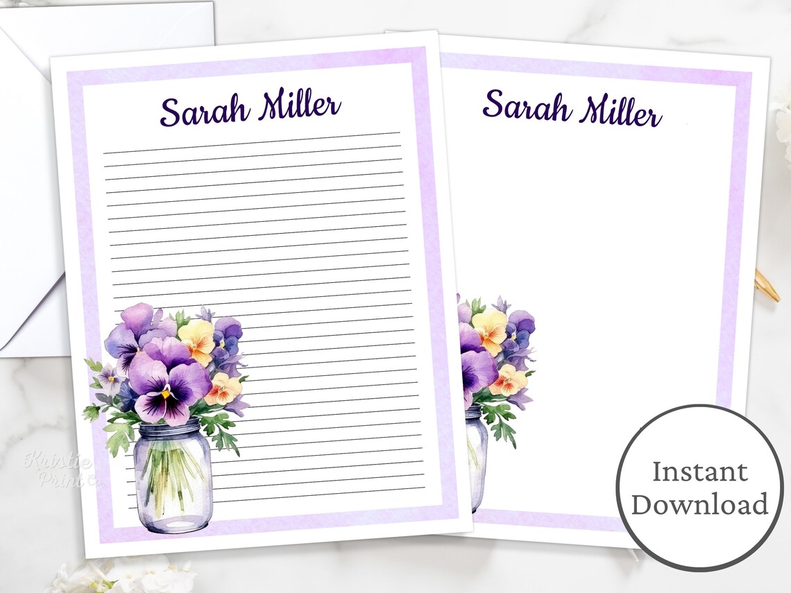 Personalized Stationery, Country Stationary, Purple Stationery, Viola ...