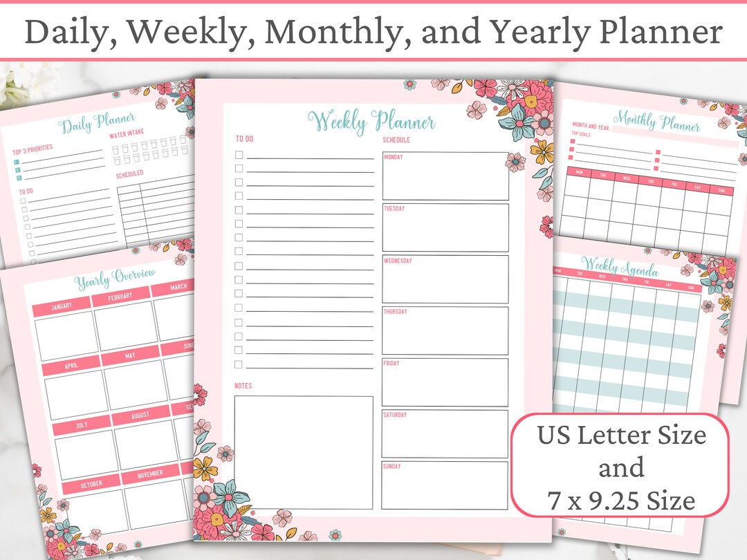 Floral Printable Planner, Daily Planner, Weekly Planner, Monthly ...
