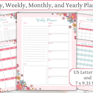 Floral Printable Planner, Daily Planner, Weekly Planner, Monthly ...
