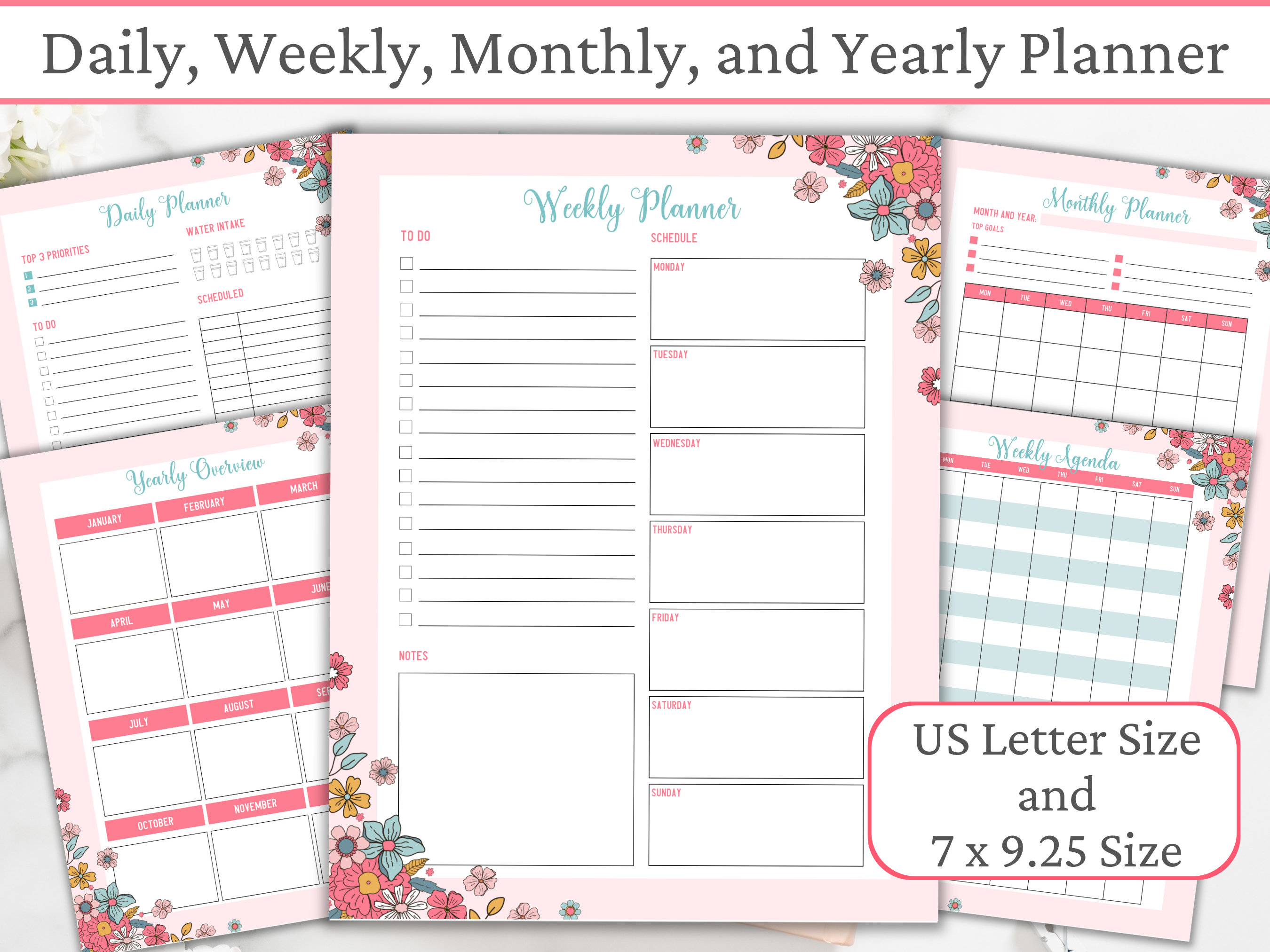 Floral Printable Planner, Daily Planner, Weekly Planner, Monthly ...