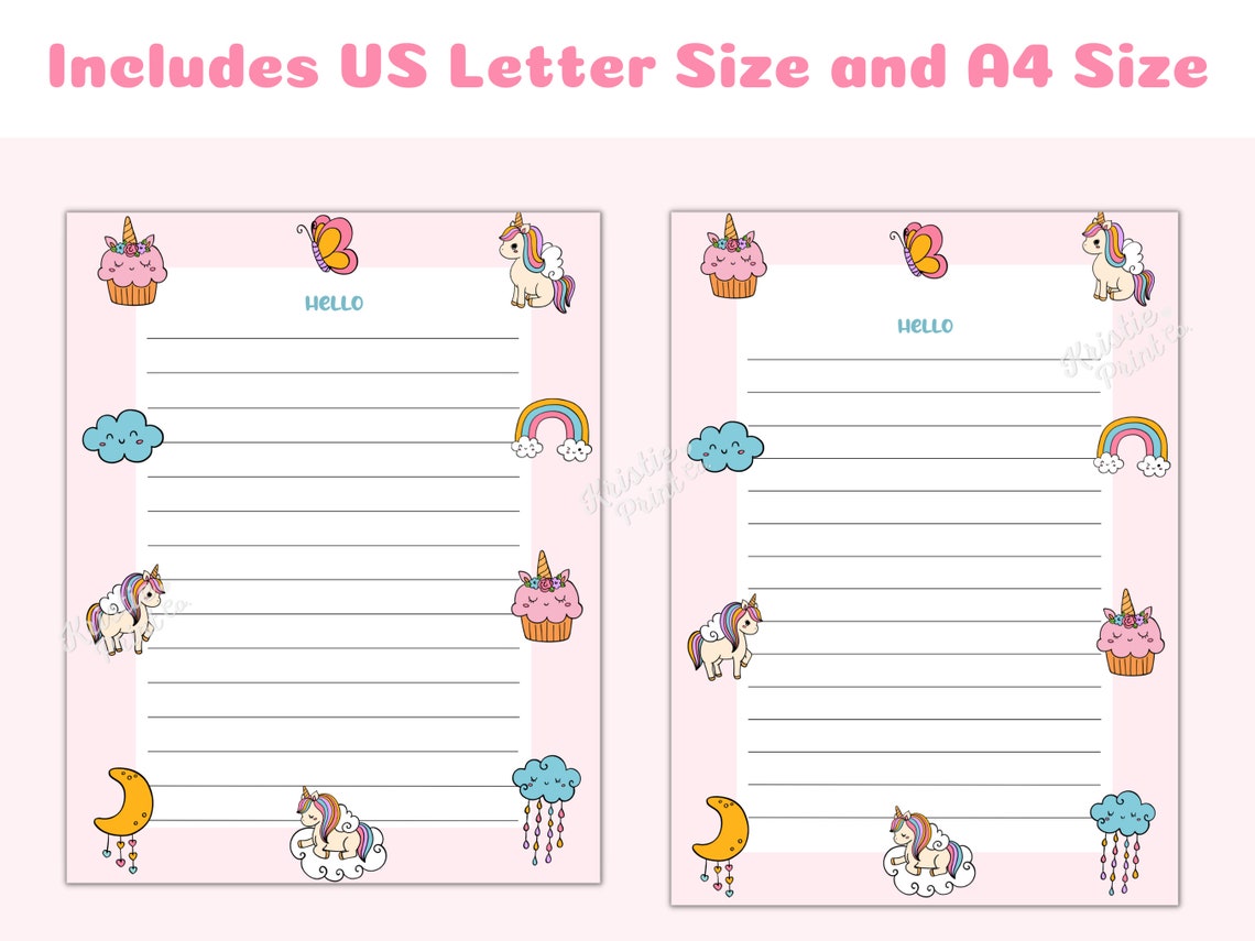 Kawaii Stationery Printable Cute Stationery Paper Unicorn Stationery ...