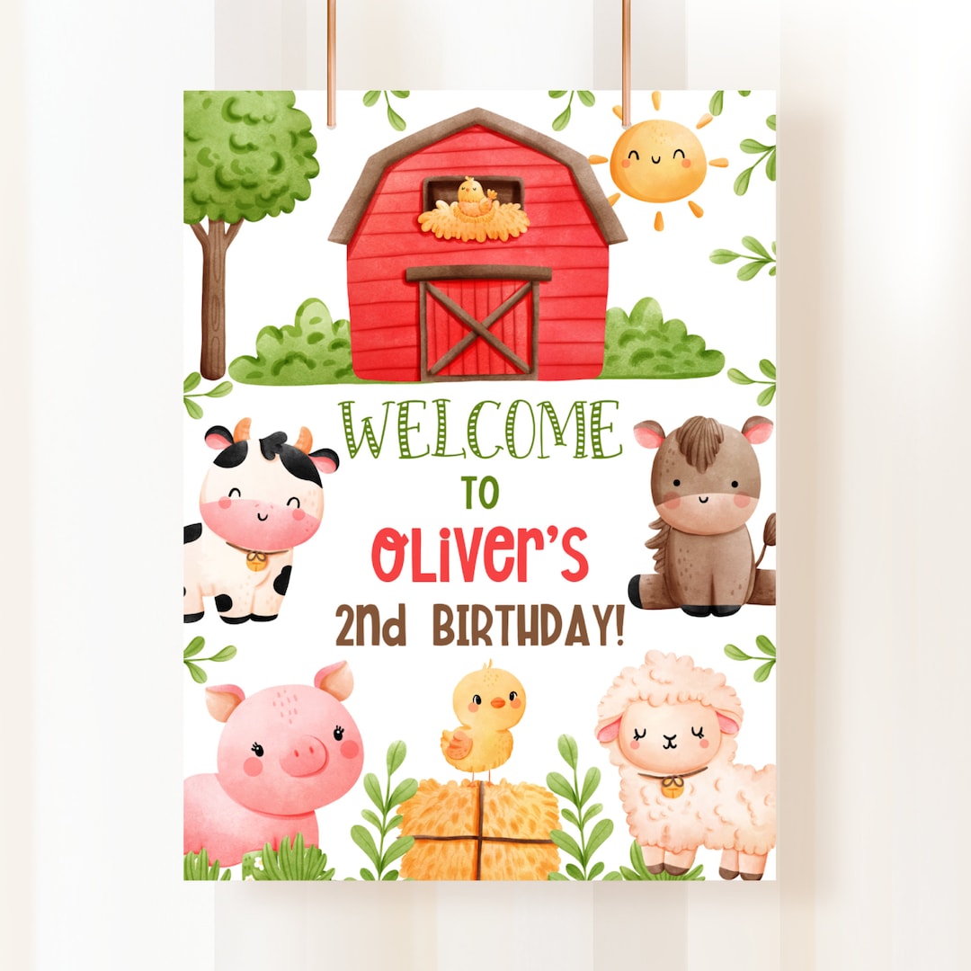 Farm Animals Birthday Welcome Sign Barnyard Birthday Welcome Party Sign ...