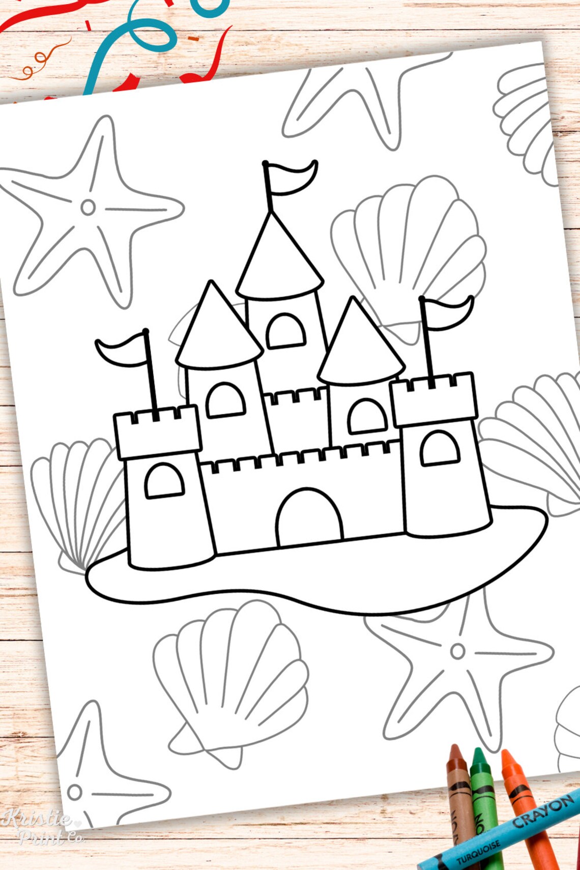 Summer Coloring Pages for Kids, Kids Party Games, Beach Birthday Favor ...