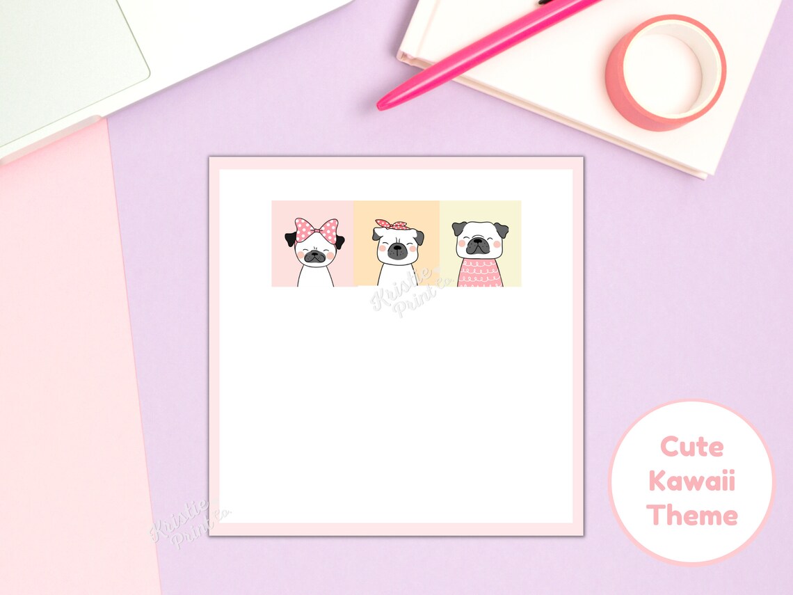 Dog Notepad Printable Memo Pad Kawaii Stationary Pug Memo - Etsy
