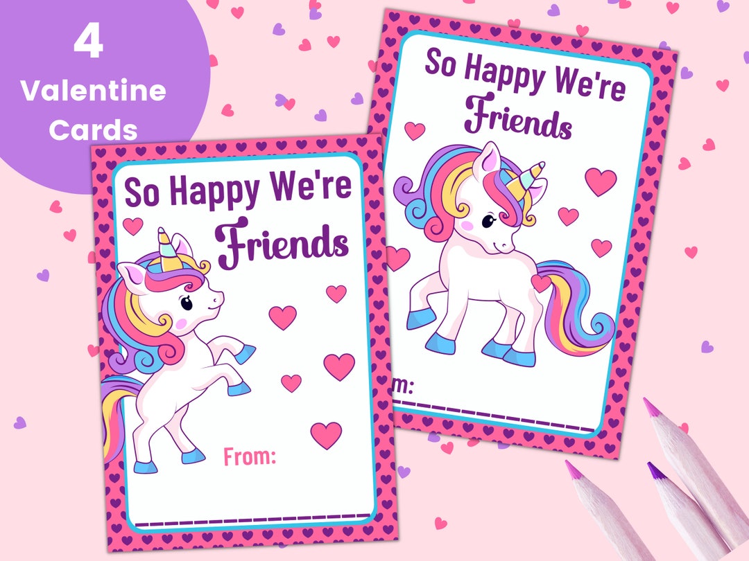 Kids Valentine Cards, Unicorn Classroom Valentines, Instant Download ...