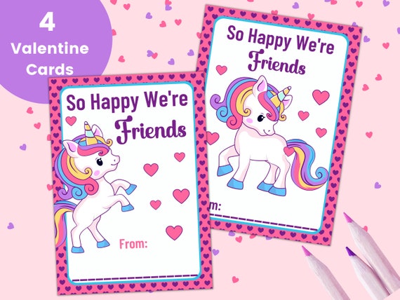 Kids Valentine Cards Unicorn Classroom Valentines Instant | Etsy