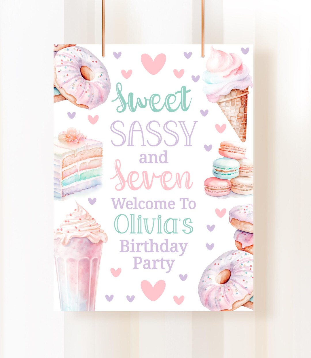 Editable Birthday Party Welcome Sign Sweet Sassy and Seven Birthday ...