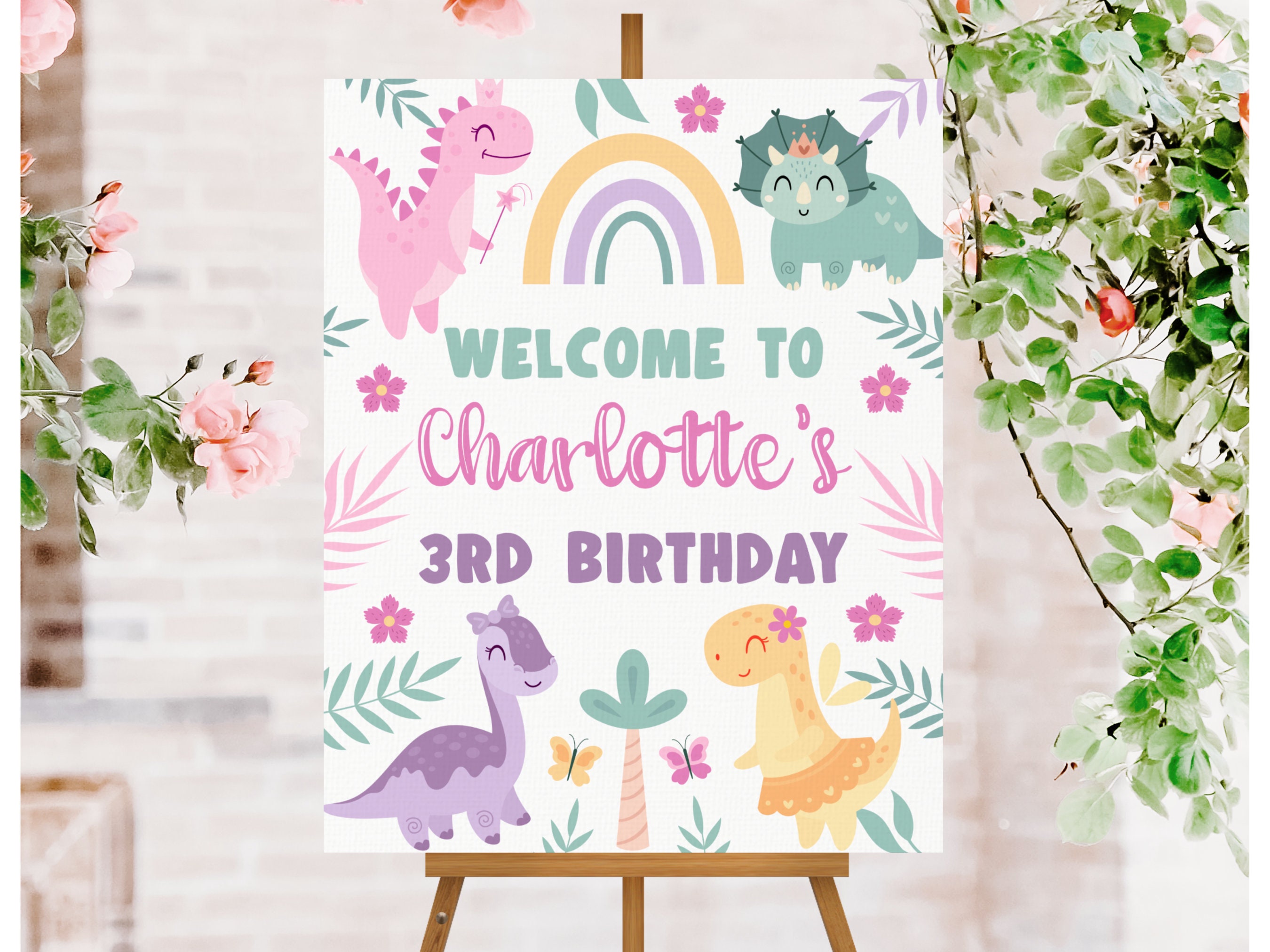 Girl Dinosaur Party Decorations Girl Dinosaur Welcome Sign Dinosaur ...