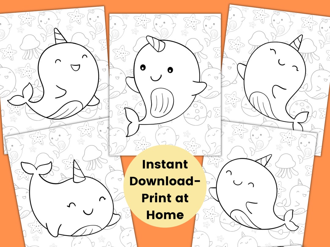 Narwhal Coloring Pages for Kids, Kids Party Games, Birthday Favor ...