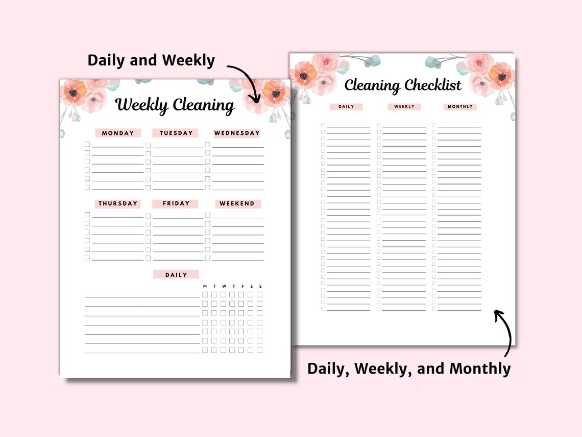 Printable Cleaning Schedule, Daily, Weekly, Monthly, Cleaning Planner ...