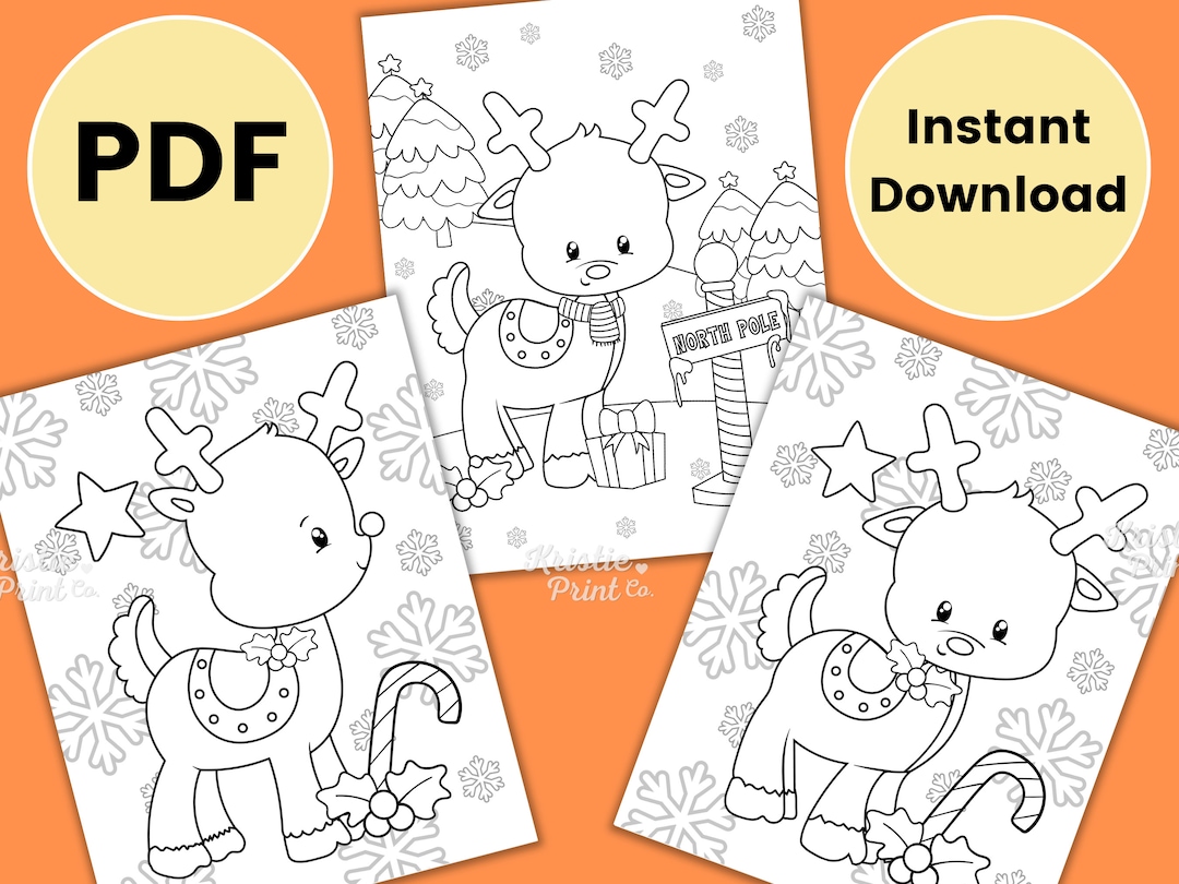 Reindeer Coloring Page, Christmas Coloring Pages for Kids, Kids Party ...