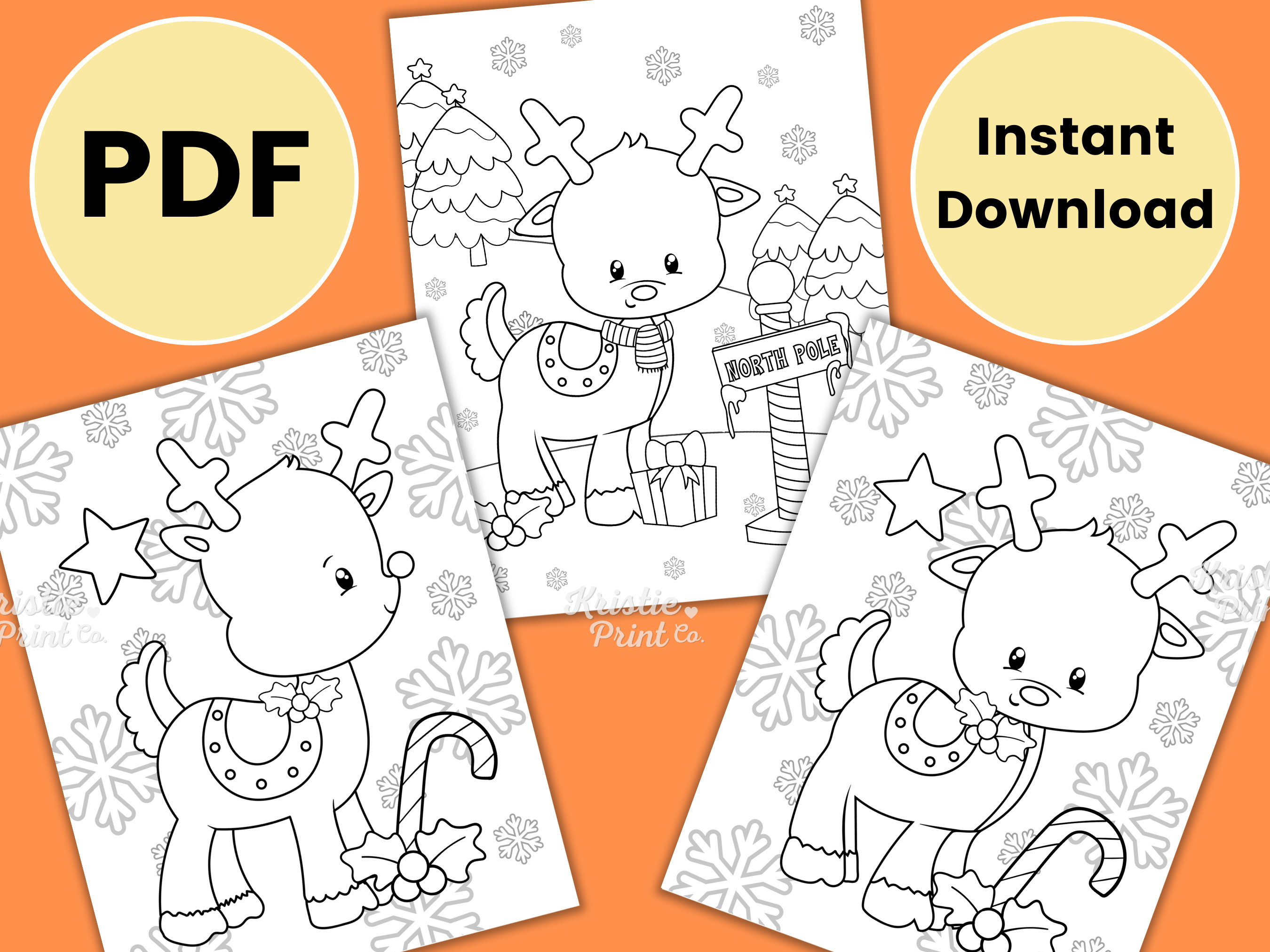 Reindeer Coloring Page, Christmas Coloring Pages for Kids, Kids Party ...