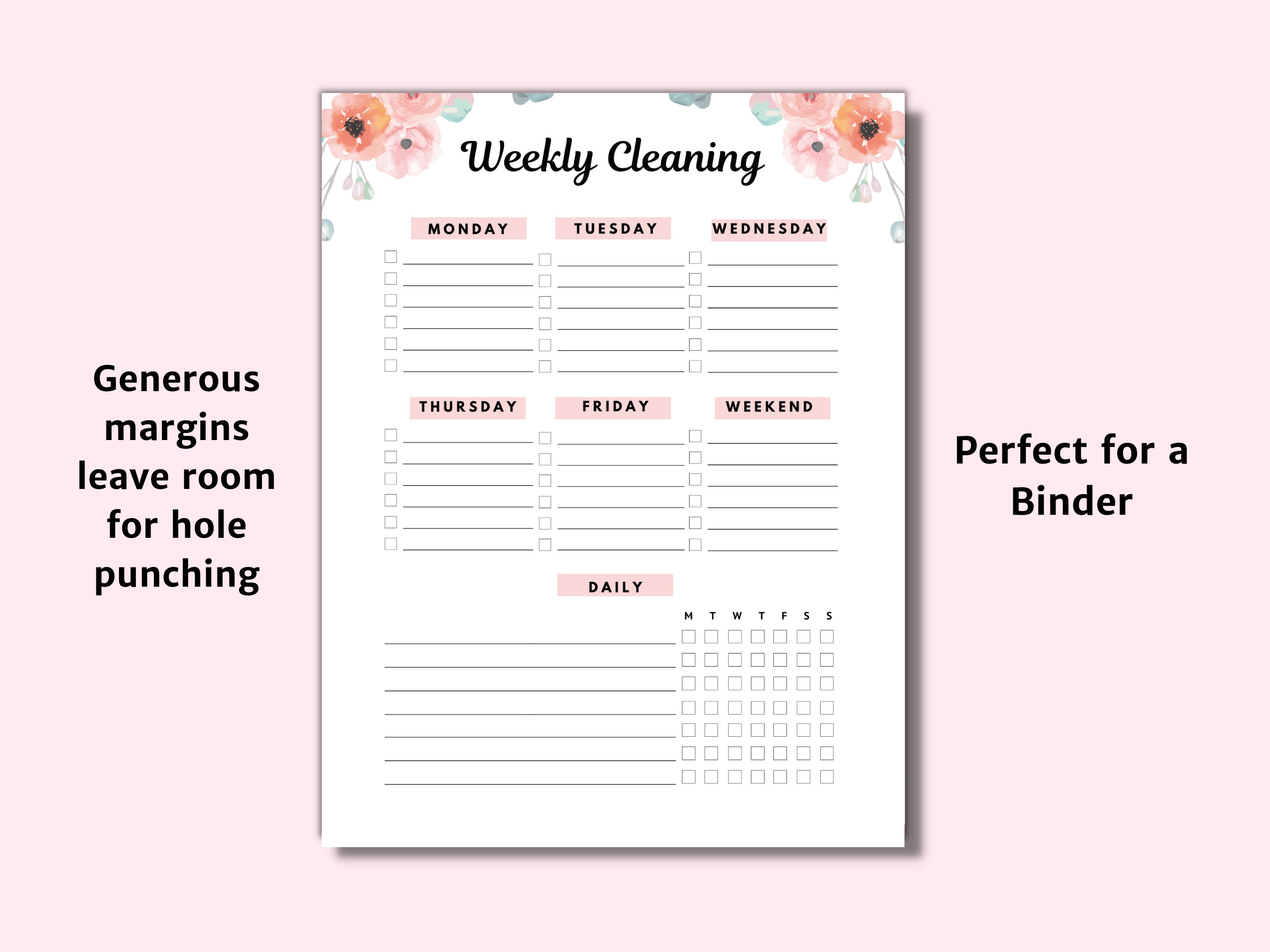 Printable Cleaning Schedule, Daily, Weekly, Monthly, Cleaning Planner ...