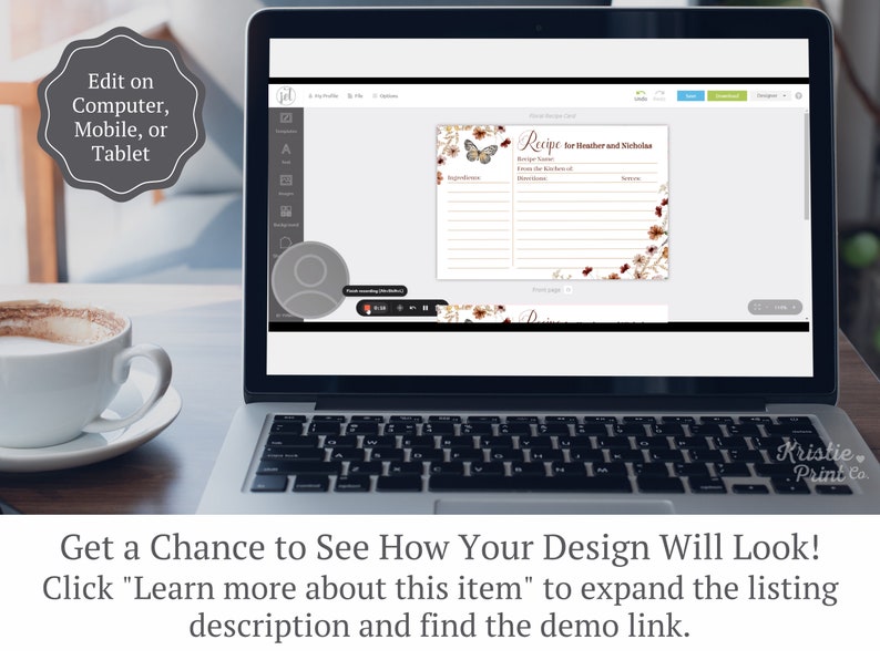 Floral Recipe Card Template Recipe Card Custom Recipe - Etsy