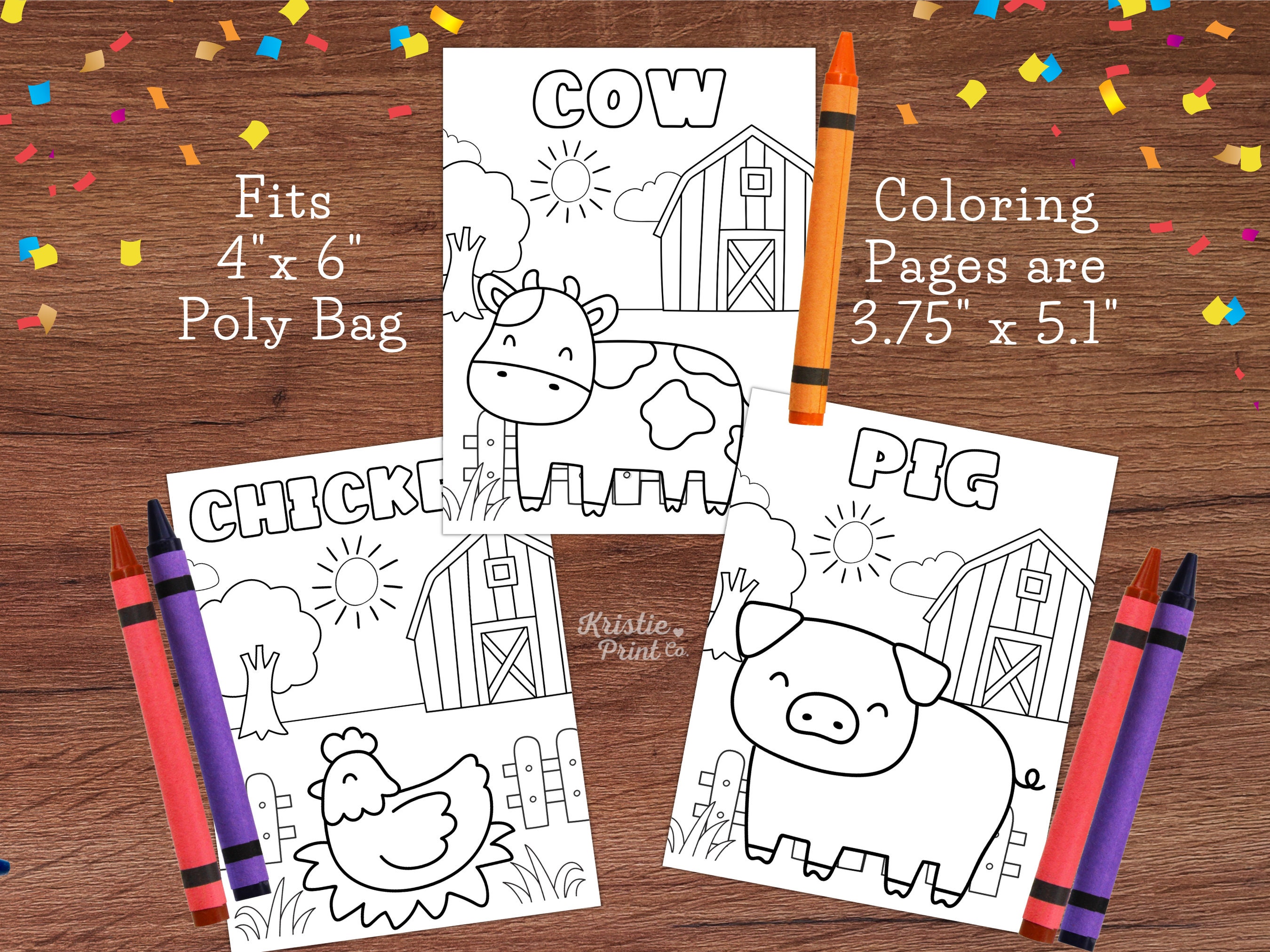 Farm Animal Mini Coloring Sheets Cute Coloring Book Kids Birthday Party ...
