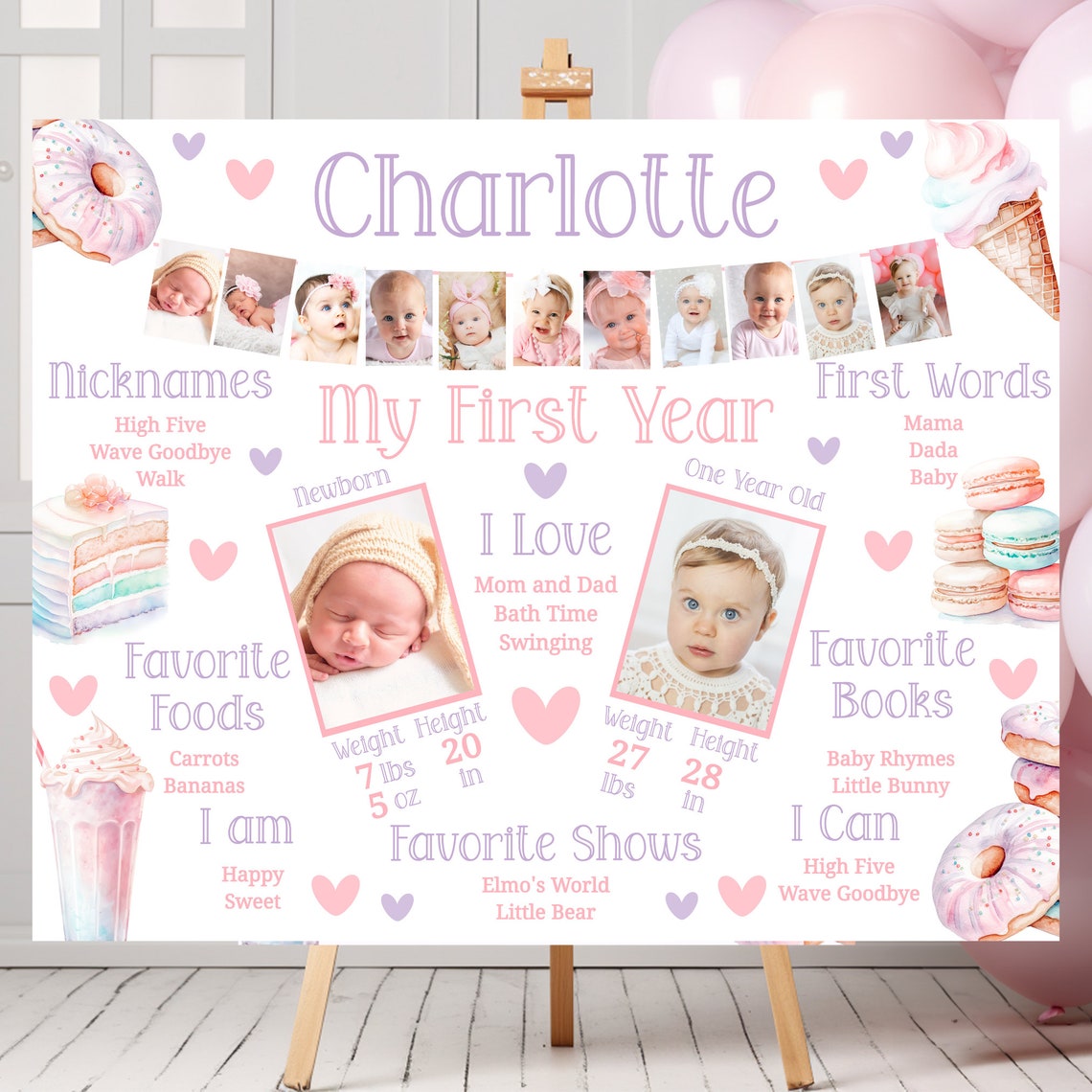 One Year of Photo Board Baby Photo Template 1st Birthday Poster Sweet ...