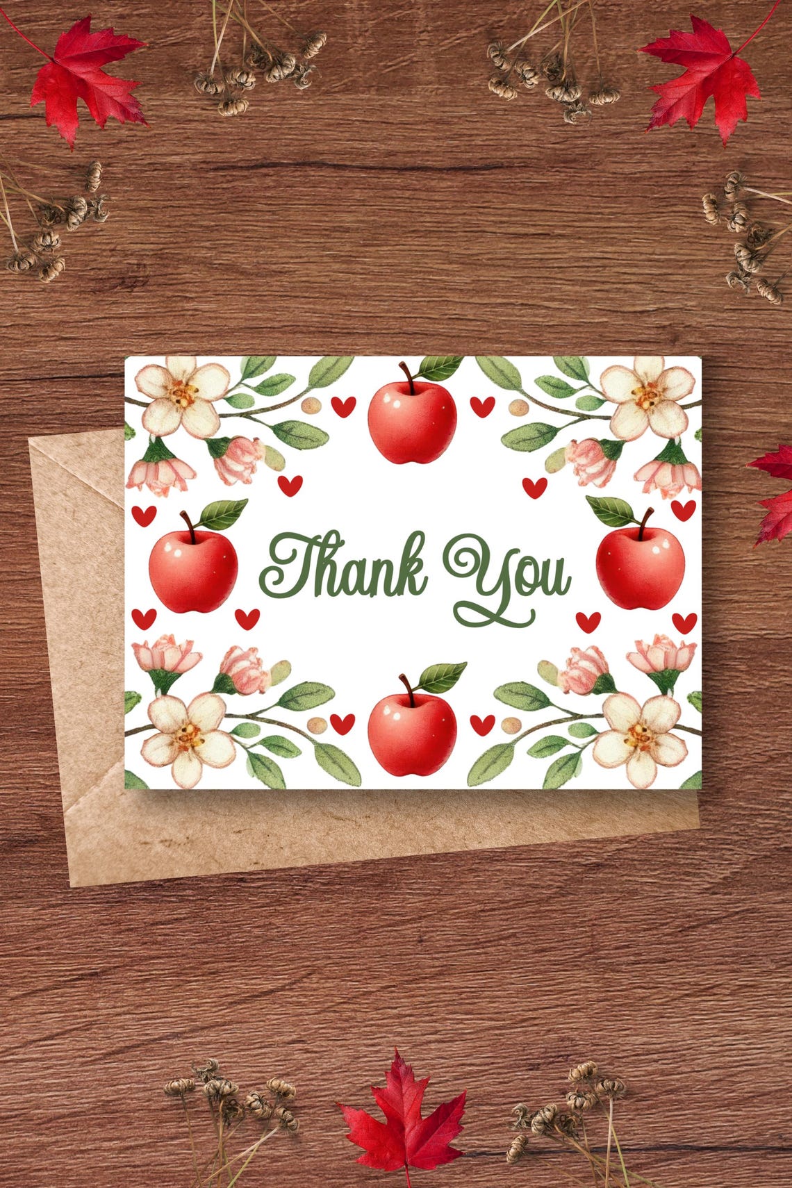 Apple Thank You Card Fall Theme Thank You Card Template Apple Card ...