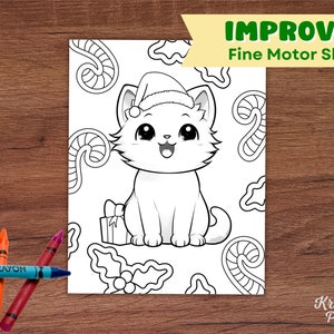 Cute Christmas Cat Coloring Pages Cat Coloring Page for Kids Party ...