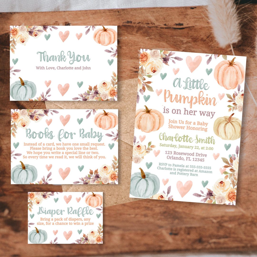 Pumpkin Baby Shower Invitation Bundle Fall Baby Shower Printable ...