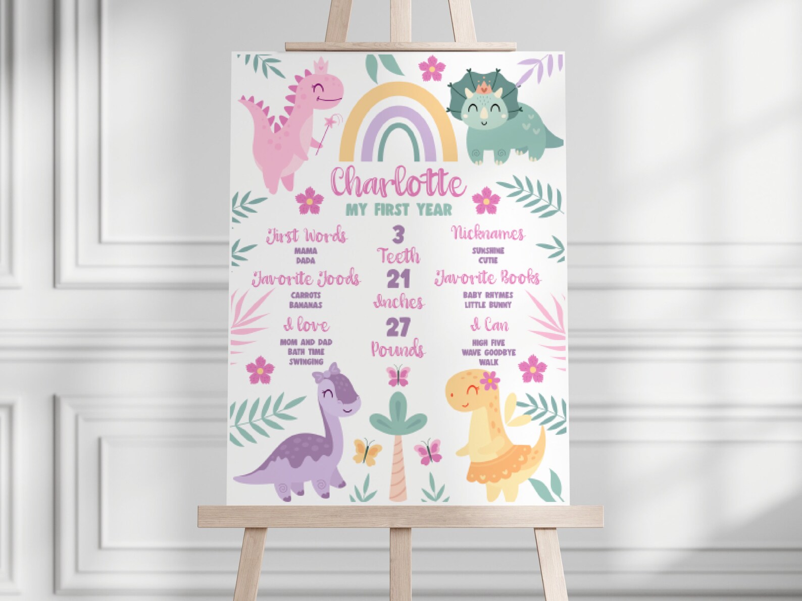 Dinosaur Birthday Sign Girl Dinosaur Party Decorations Girl Dinosaur ...