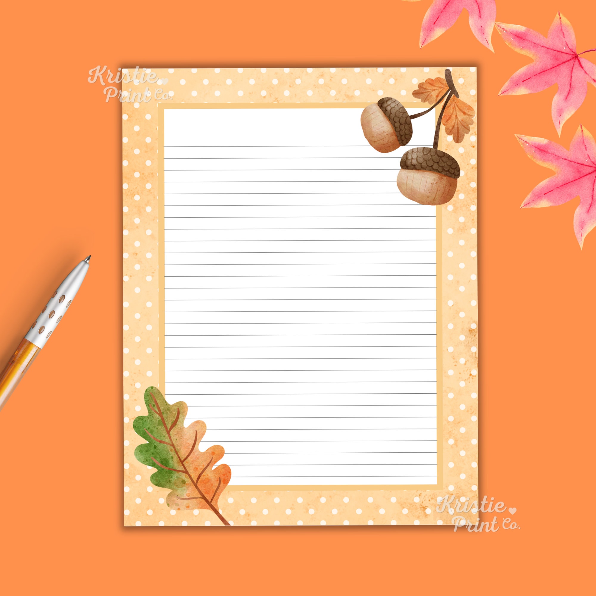 Fall Lined Paper, Fall Stationery Set, Digital Stationery, Autumn ...