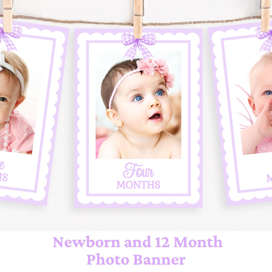 12 Month Photo Banner Download Lavender Birthday Decorations Purple ...