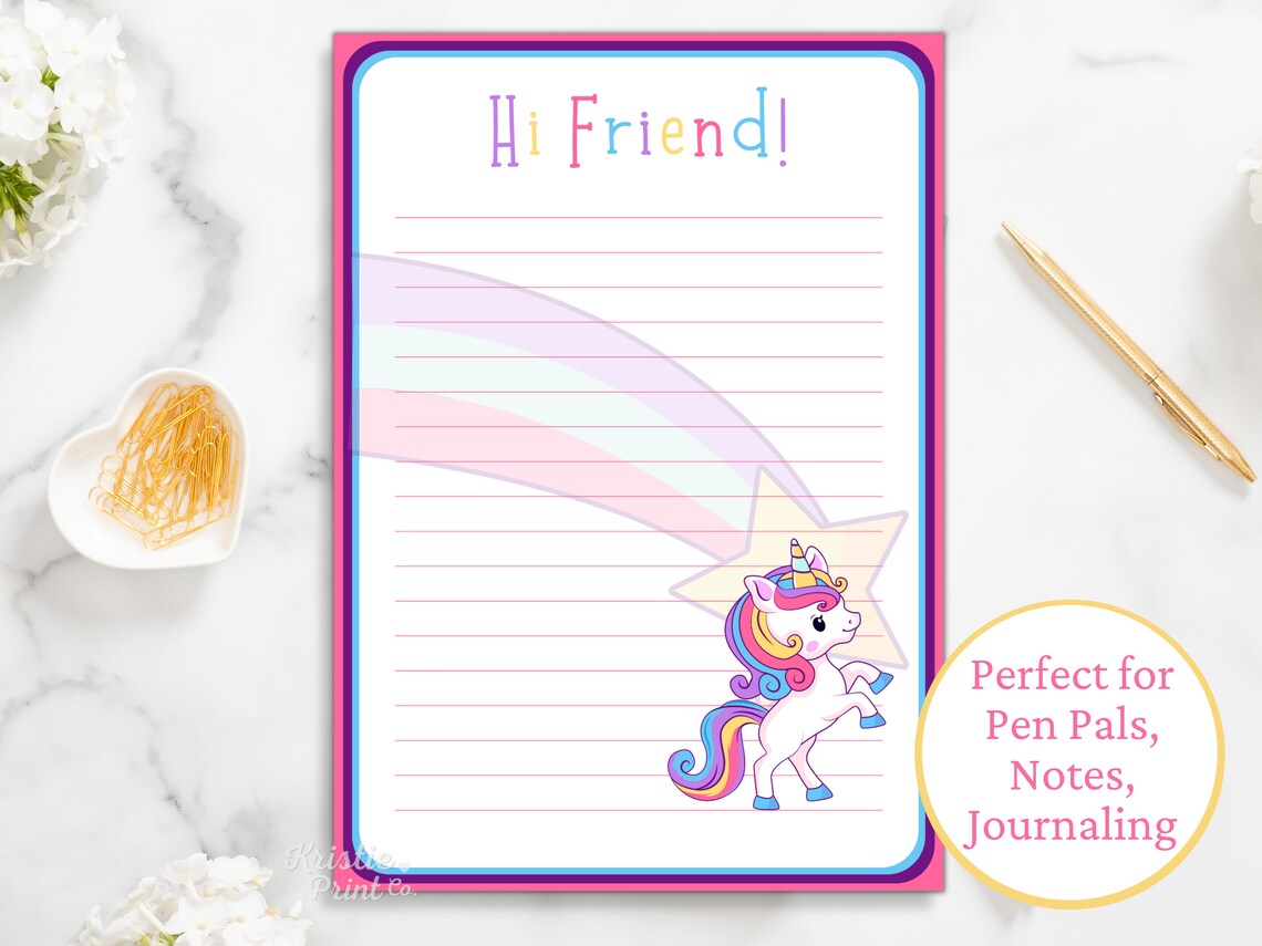Unicorn Stationery, Letter Writing Paper, Printable Letter Writing ...