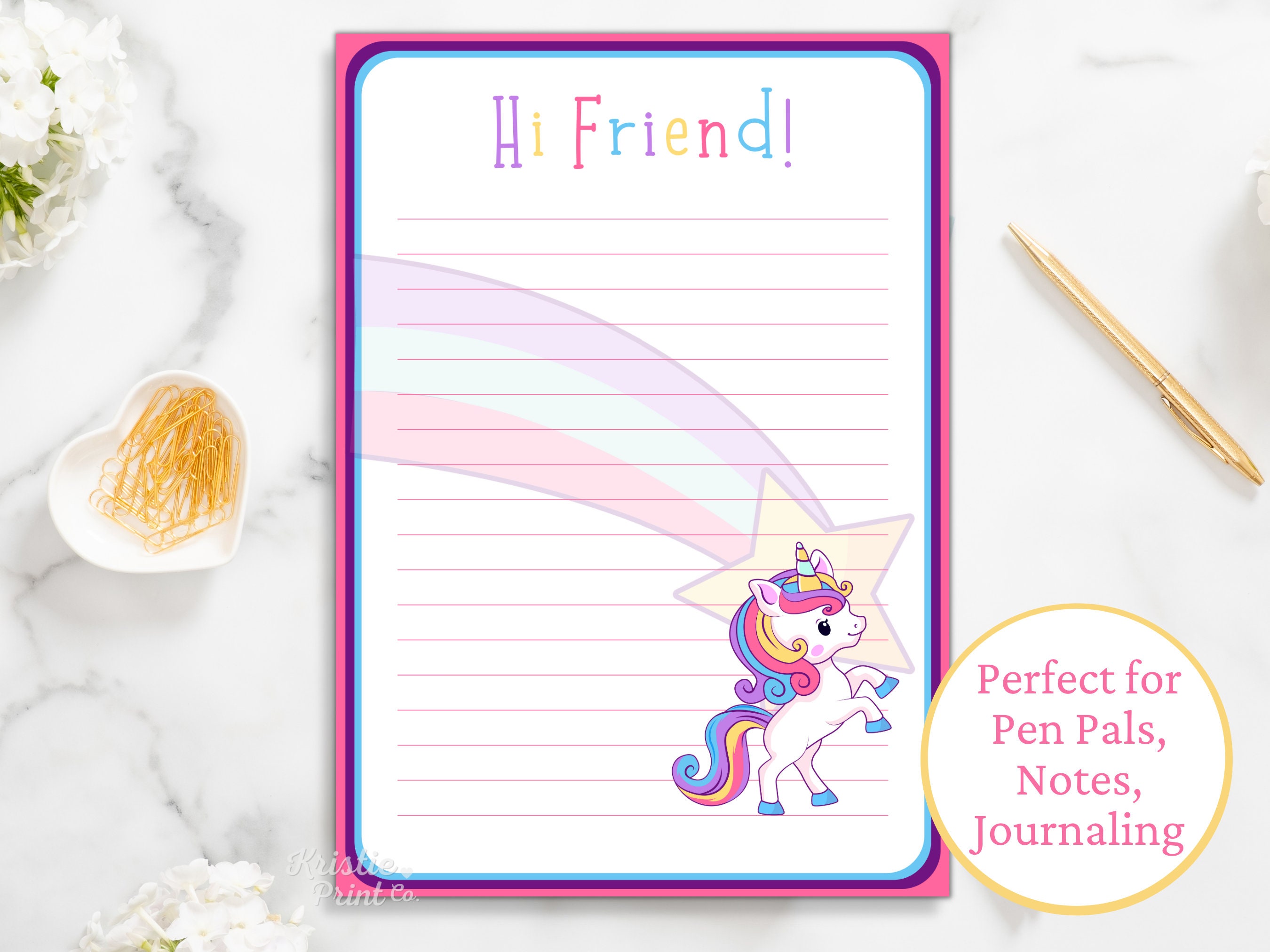 Unicorn Stationery, Letter Writing Paper, Printable Letter Writing ...