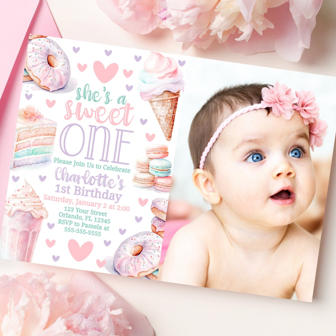 She's a Sweet One Invitation Picture Girl 1st Birthday Dessert ...