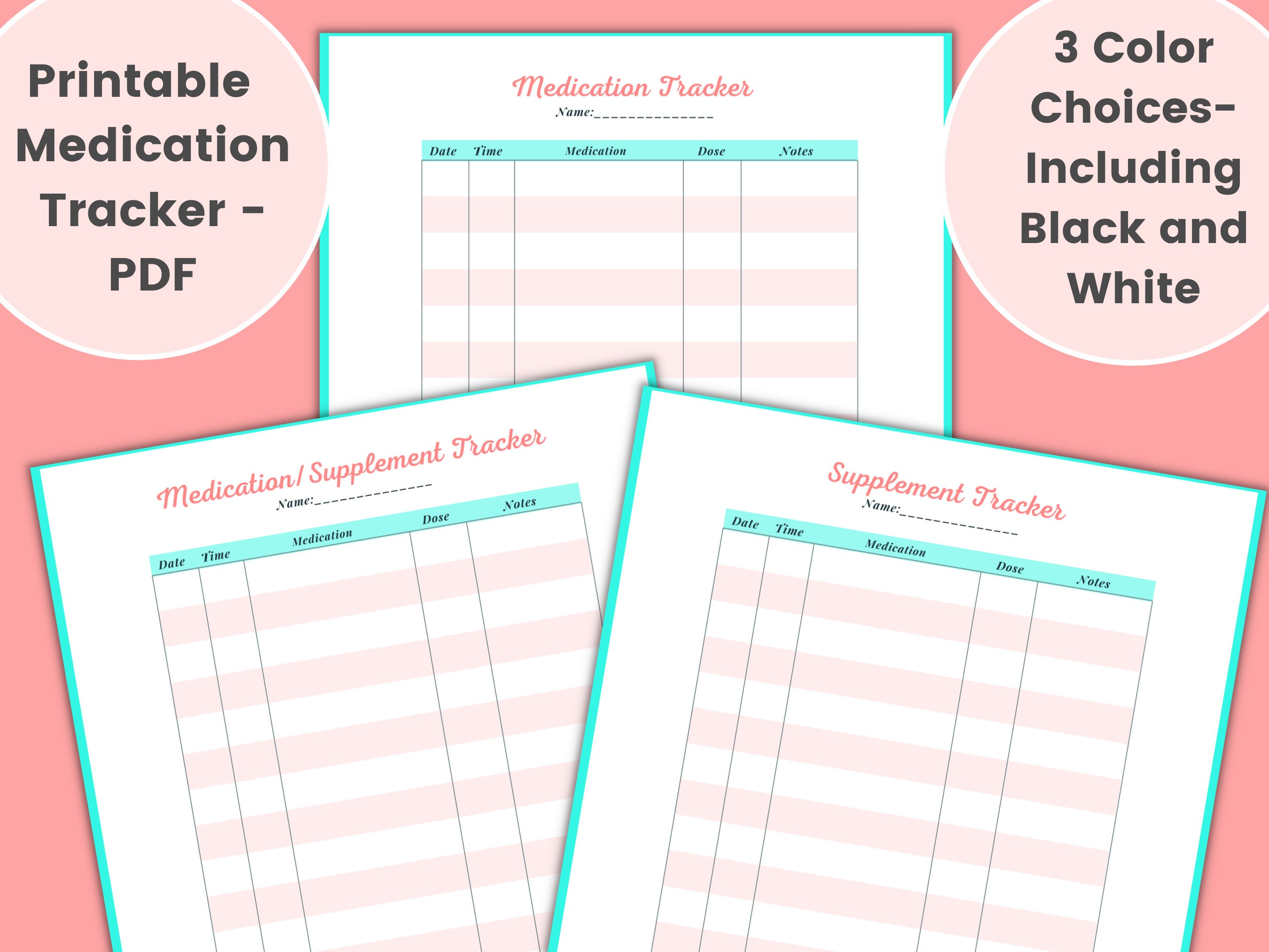Printable Medication Tracker, Print at Home Medication Log, Med Tracker ...