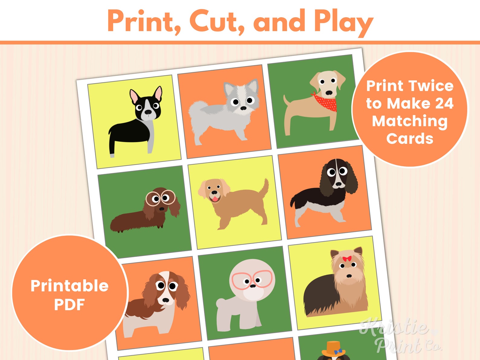 Dog Memory Game Printable, Matching Card Game, Matching Game Printable ...