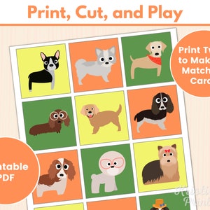 Dog Memory Game Printable, Matching Card Game, Matching Game Printable ...
