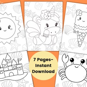Summer Coloring Pages for Kids, Kids Party Games, Beach Birthday Favor ...