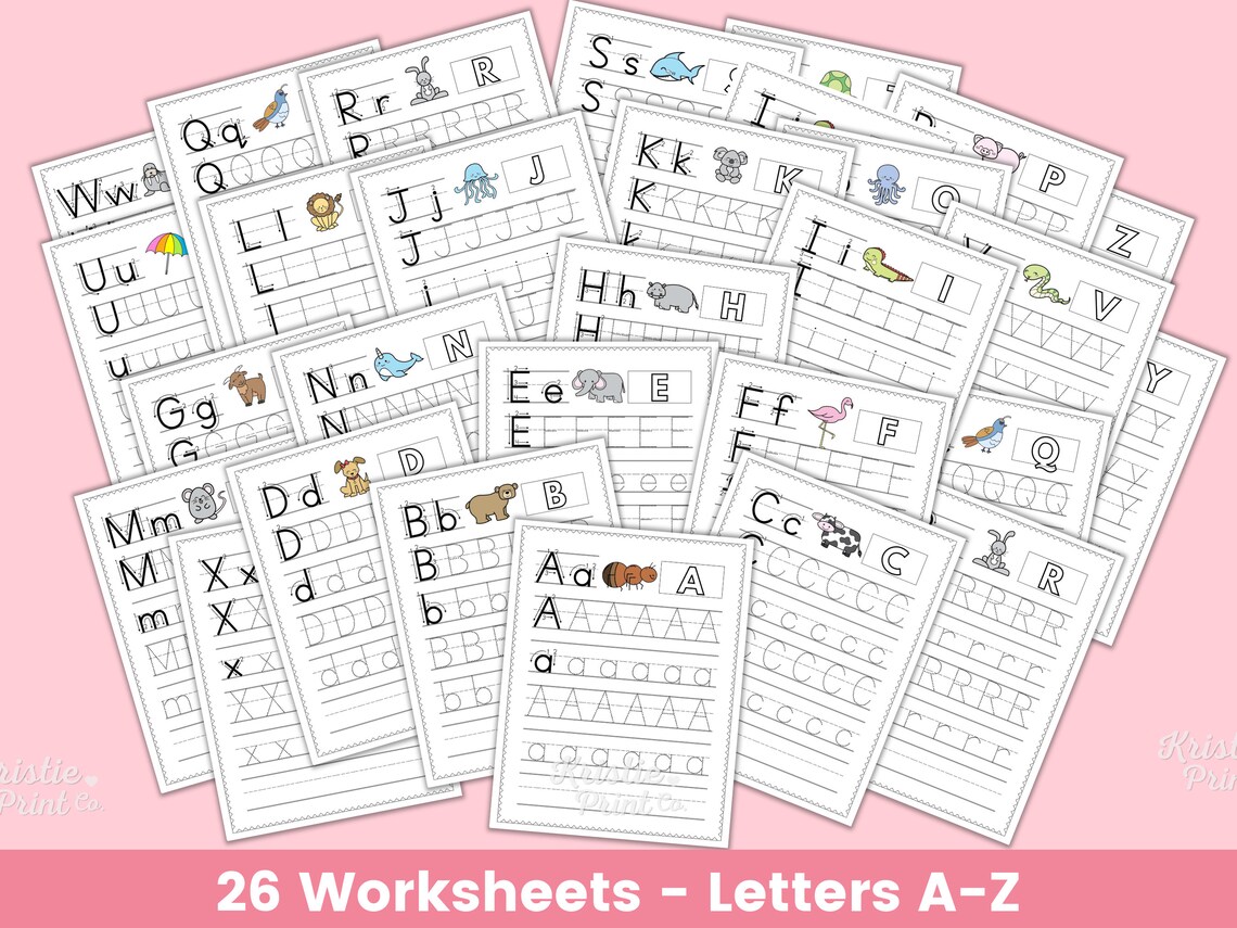 26 Letter Tracing Worksheets, Handwriting Practice Worksheets for Kids ...