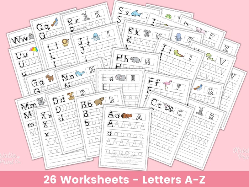 26 Letter Tracing Worksheets, Handwriting Practice Worksheets for Kids ...