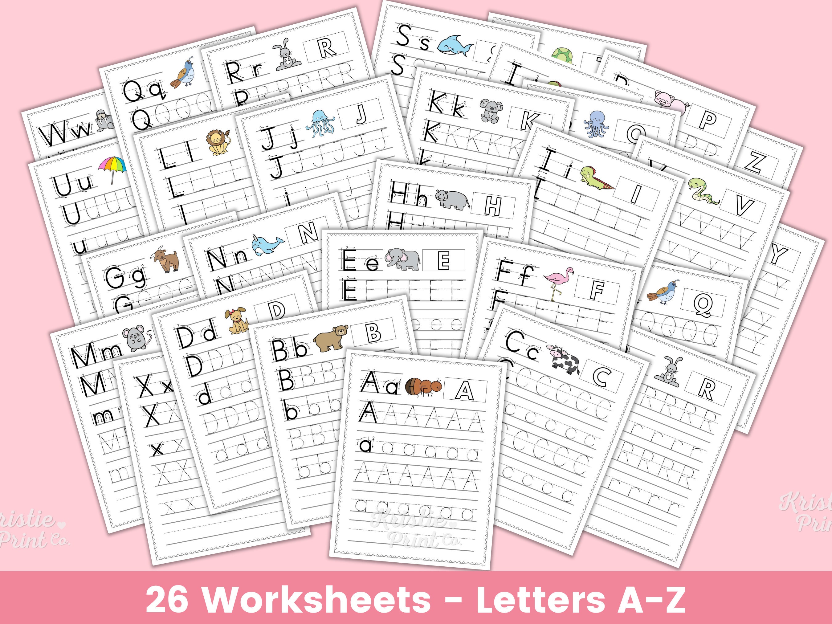 26 Letter Tracing Worksheets, Handwriting Practice Worksheets for Kids ...