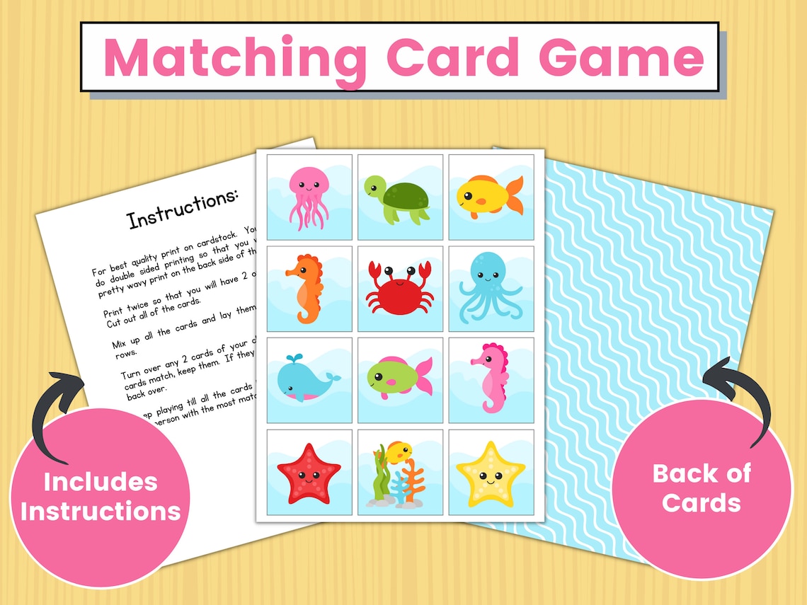 Matching Card Game Memory Game Educational Activities Kids - Etsy