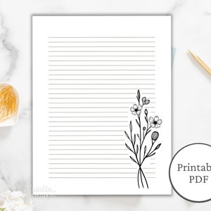 Printable Stationery Set, Black and White Floral Lined Paper ...
