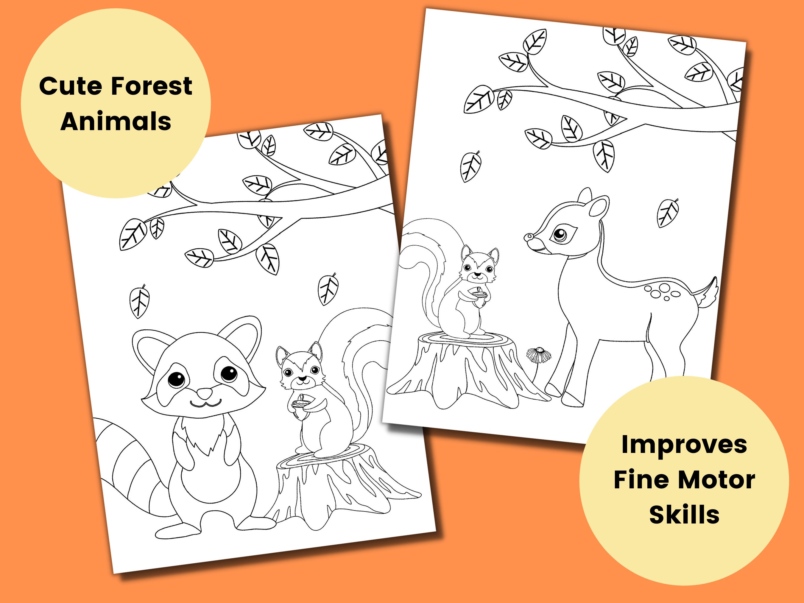Forest Animal Coloring Pages for Kids, Kids Party Games, Woodland ...