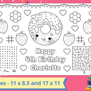 Doughnut Birthday Party Coloring Placemat, Happy Birthday Coloring Page ...