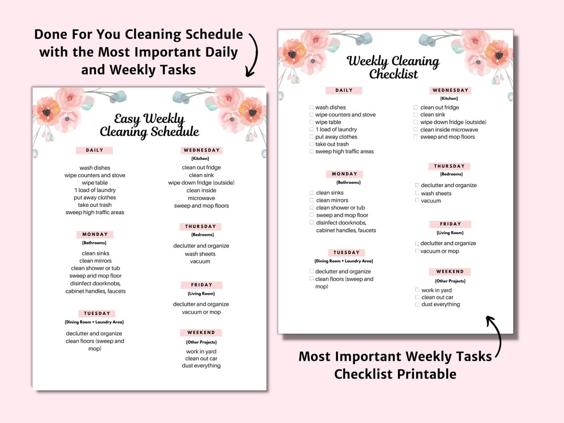 Printable Cleaning Schedule, Daily, Weekly, Monthly, Cleaning Planner ...