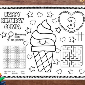 Editable Ice Cream Placemat, Ice Cream Coloring Page for Kids, Kids ...
