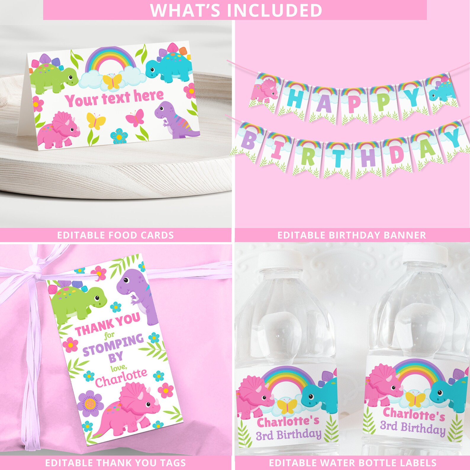 Three Rex Girl Birthday Party Bundle Dinosaur Birthday Dinosaur Party ...