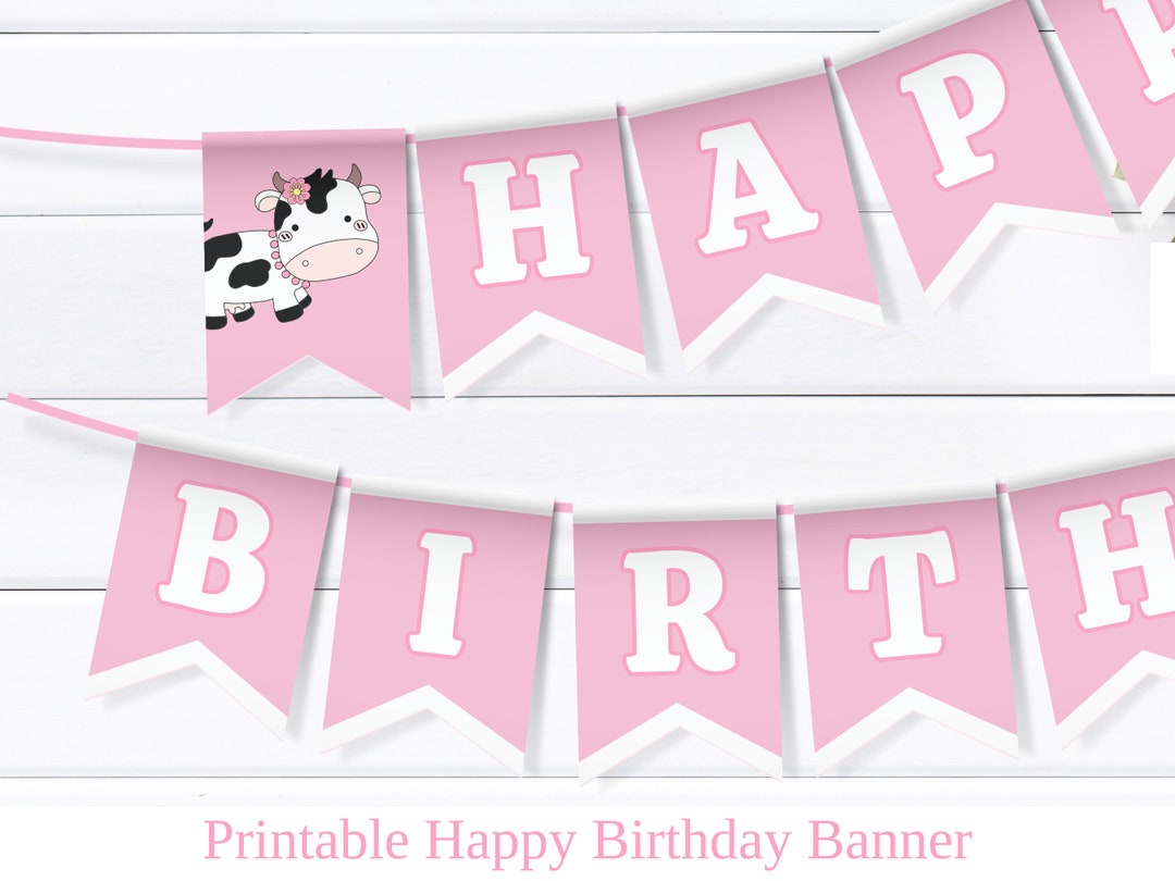 Cow Birthday Banner Pink Cow Birthday Decorations Happy Birthday Banner ...
